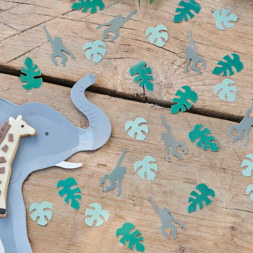 Jungle Themed Table Confetti | Leaf & Monkey Decor